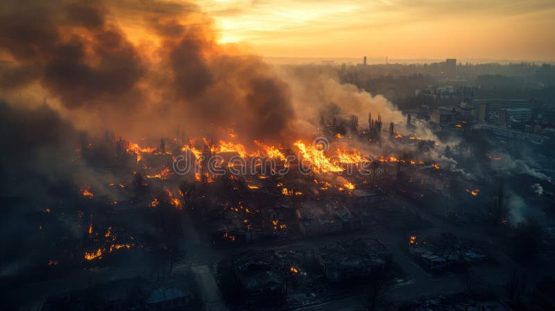 Photo of a Large Fire in the Suburbs. a Lot of Smoke Top View. Stock ...