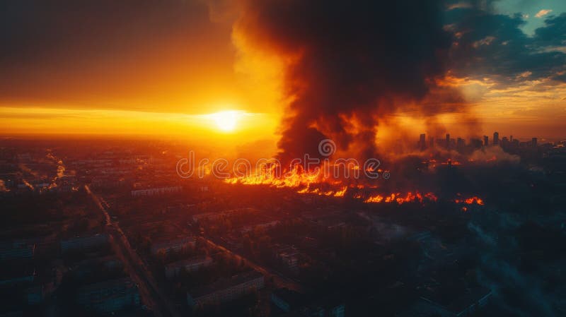 Photo of a Large Fire in the Suburbs. a Lot of Smoke Top View. Stock ...