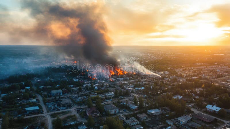 Photo of a Large Fire in the Suburbs. a Lot of Smoke Top View. Stock ...