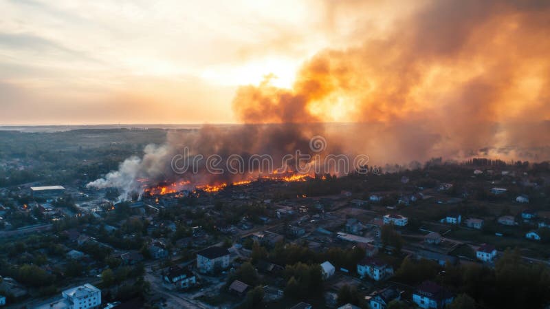 Photo of a Large Fire in the Suburbs. a Lot of Smoke Top View. Stock ...