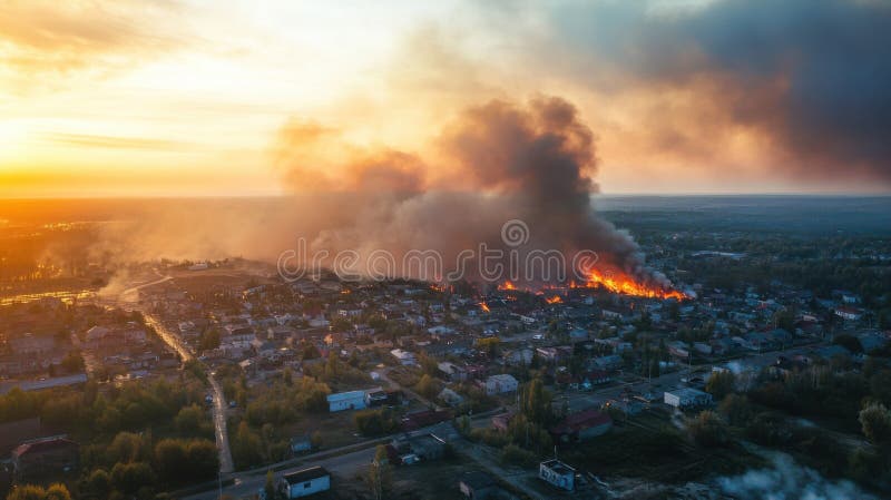 Photo of a Large Fire in the Suburbs. a Lot of Smoke Top View. Stock ...