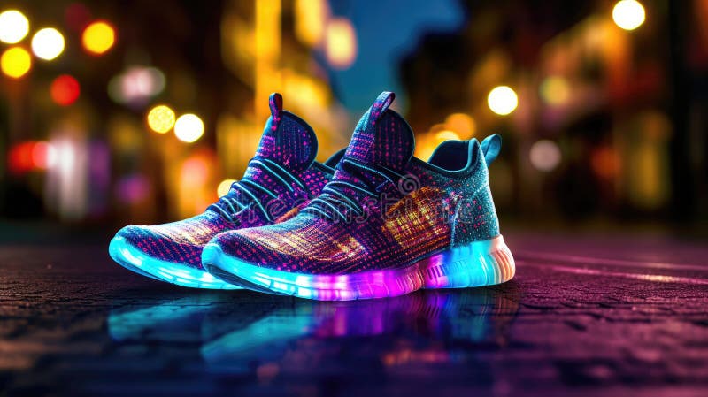 Photo with Led Shoes Nighttime Blurred Background. Generative AI Stock ...