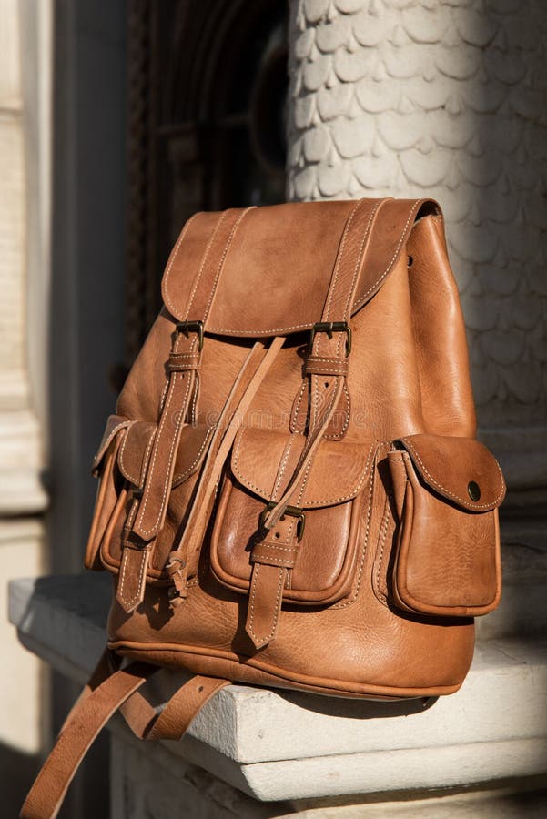 Photo of a Light Brown, Retro Look Leather Backpack Stock Photo - Image ...