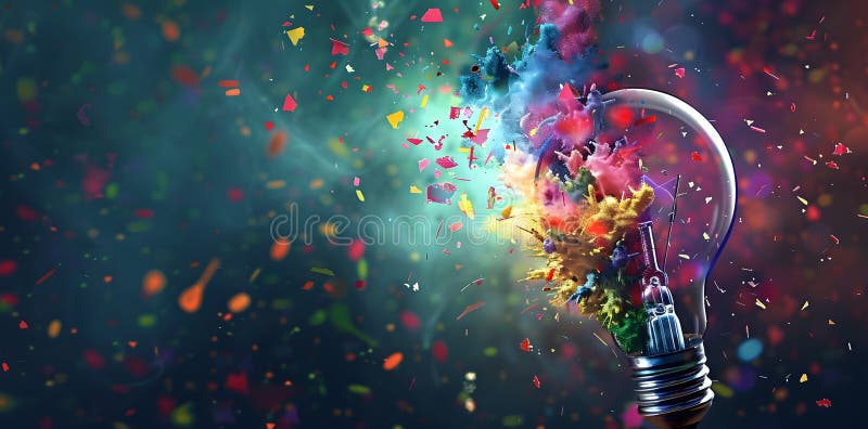 Light Bulb Exploding with Colorful Particles on Dark Background - AI ...