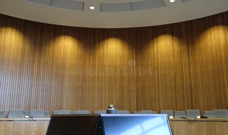 Photo of a Lit Conference Hall Wall with Seats and Tables Stock Photo ...