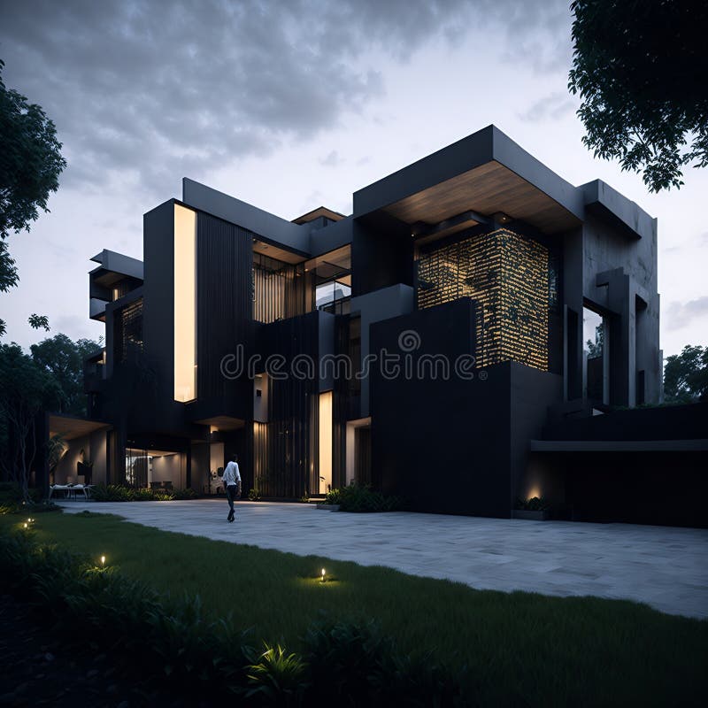 Ai Generated Lone Figure Walking in Front of a Sleek, Modern Black ...