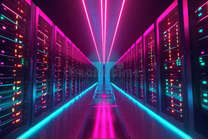 A Photo of a Long Hallway in a Data Center, Filled with Rows of Servers ...