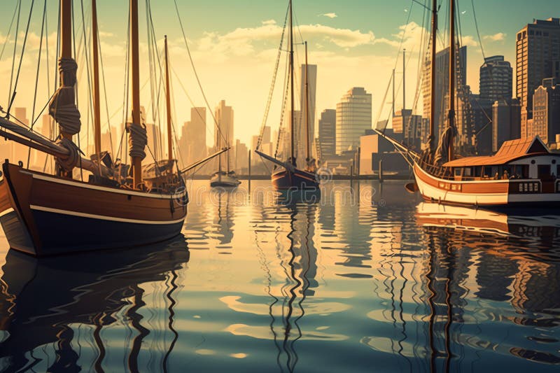 A Lot of Ship Dock with City Background Ai Generated Stock Illustration ...