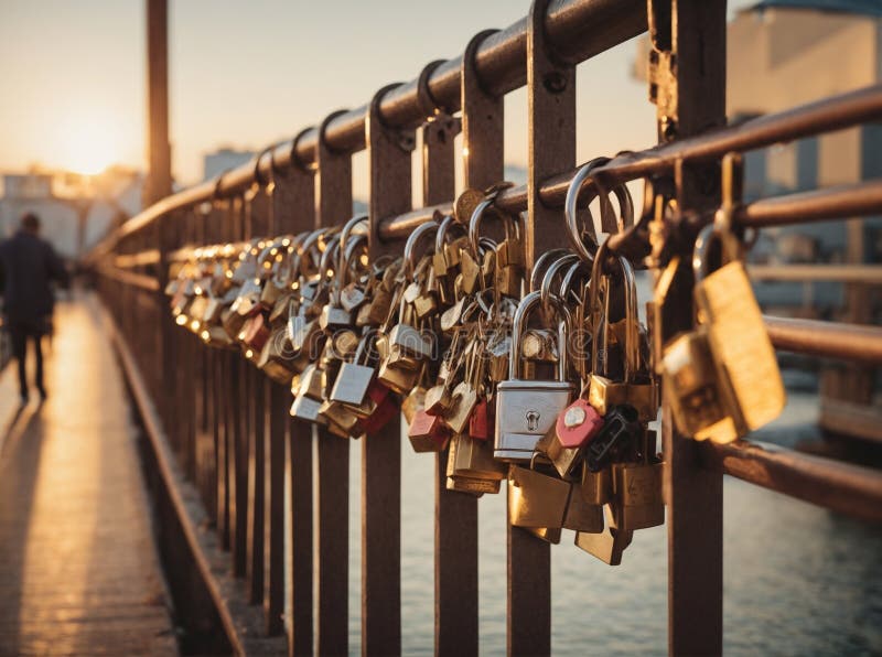 Photo of a Love Lock Mounted on a Bridge or Fence. Stock Illustration ...