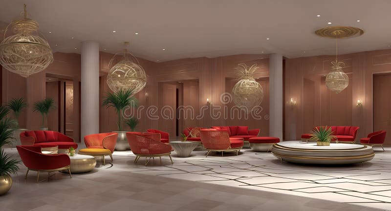 Ai Generated a Luxurious Red and Gold Themed Room Stock Illustration ...