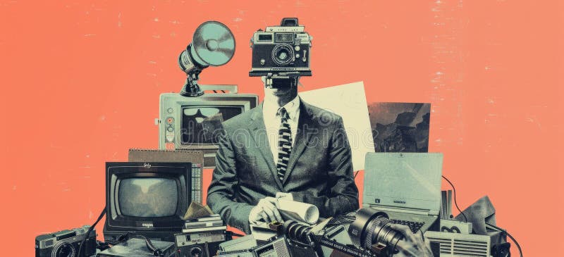 A Photo of a Man with a Camera for a Head Sitting at a Desk AIGZ01 ...