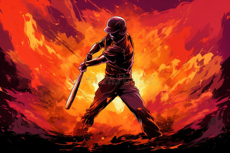 Photo of a Man Holding a Baseball Bat in Front of a Fire Stock ...