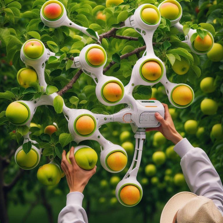 Photo of a Man Picking Fruit Using Advanced Technology Stock Image ...
