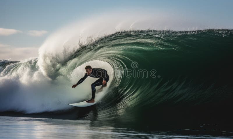 Photo of a Man Riding a Wave on Top of a Surfboard Stock Illustration ...