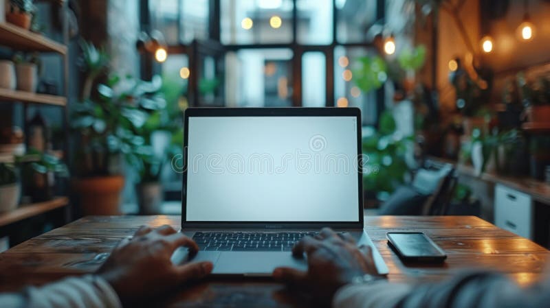 Photo a Man Typing on the Laptop with a White Screen Mockup Stock ...