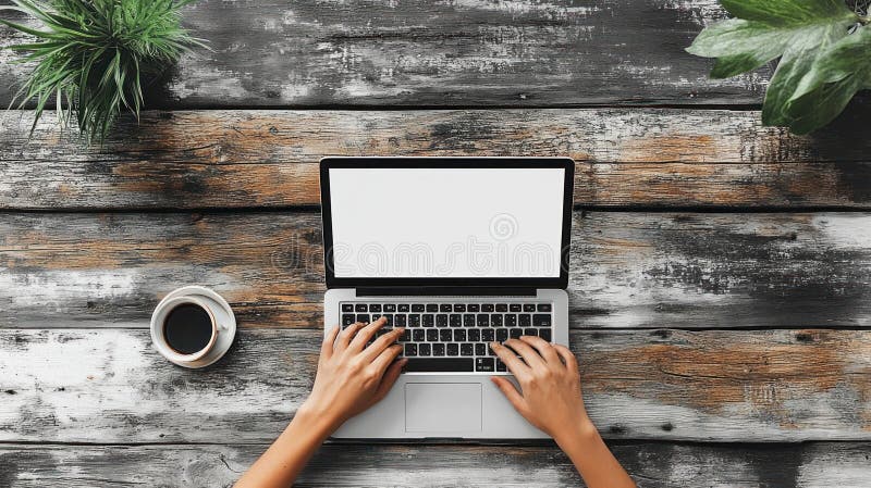 Photo a Man Typing on the Laptop with a White Screen Mockup Stock ...