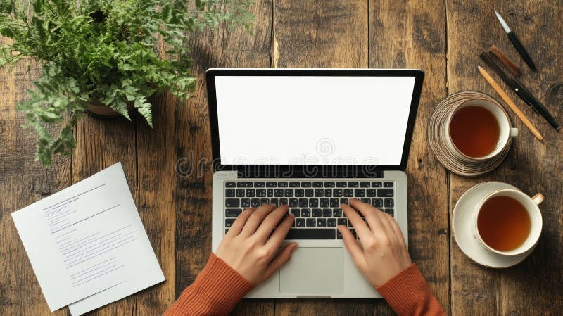 Photo a Man Typing on the Laptop with a White Screen Mockup Stock ...