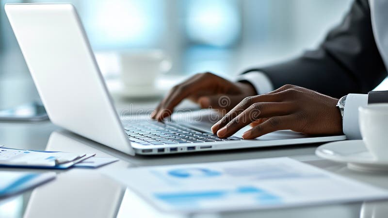 Photo a Man Typing on the Laptop with a White Screen Mockup Stock ...