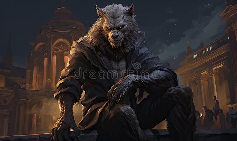 Photo of a Man in a Wolf Suit Sitting in Front of a Building Stock ...