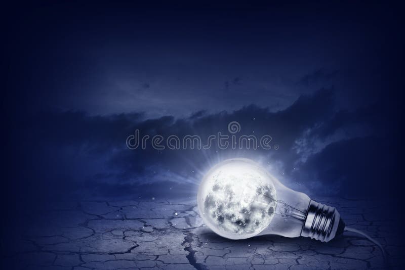Light bulb with moon stock photo. Image of manipulation - 135523526