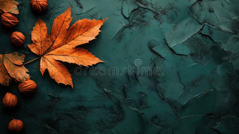 Maple Leaf Placed on the Left Side, Dark Green Backdrop Stock ...