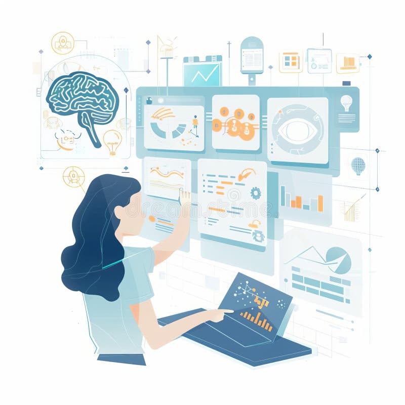 Photo of a Marketer Working with AI Software on a White Background ...