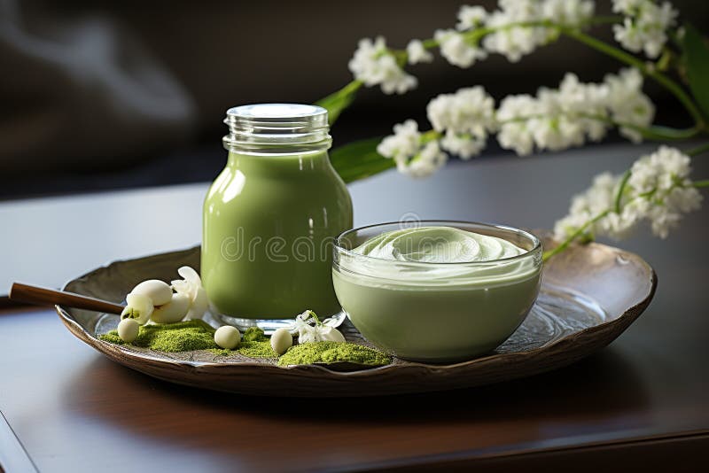 Matcha Green Tea Served on the Table Stock Illustration - Illustration ...