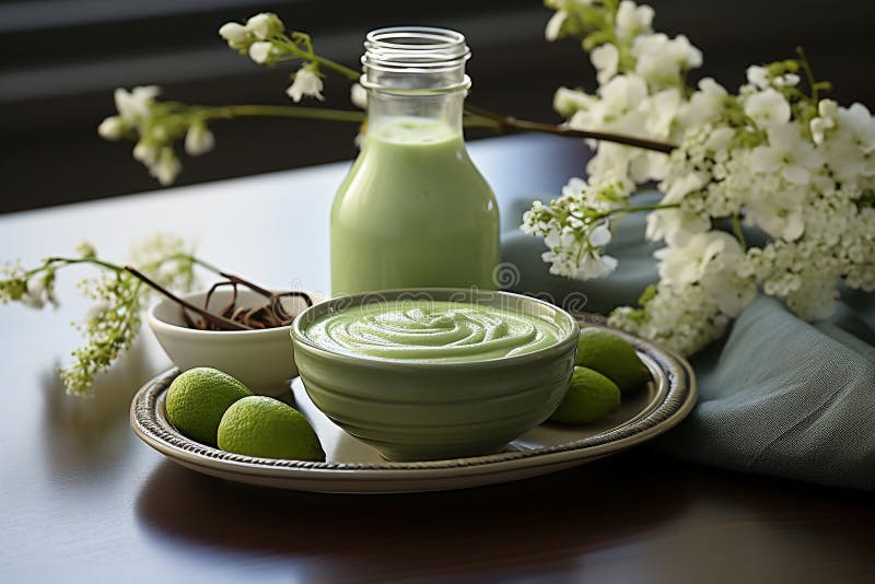 Matcha Green Tea Served on the Table Stock Illustration - Illustration ...