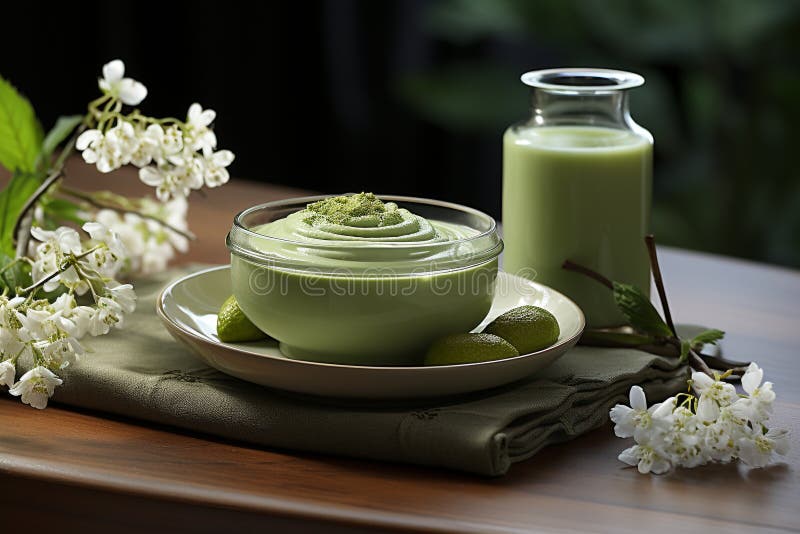 Matcha Green Tea Served on the Table Stock Illustration - Illustration ...