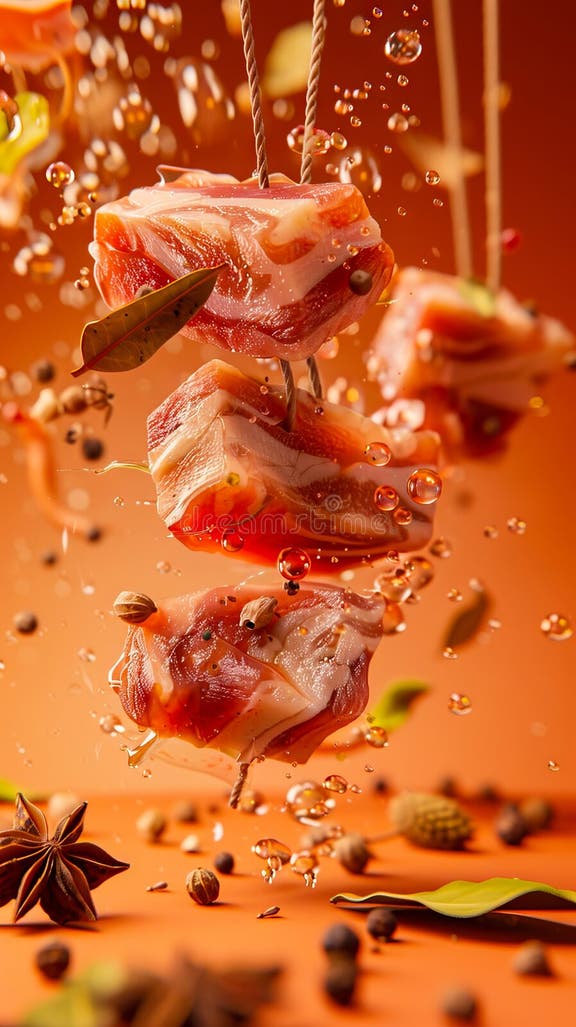 A Photo of Meat and Spices Falling from the Sky Stock Image - Image of ...