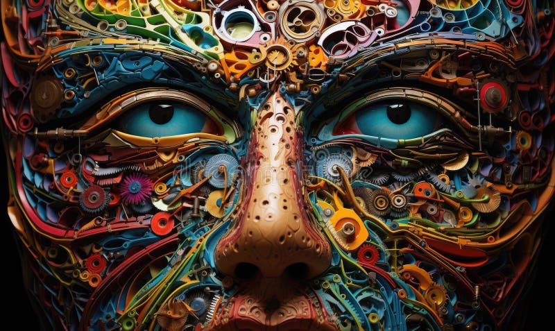 Photo of a Mechanical Face Made Up of Interlocking Gears and Cogs Stock ...
