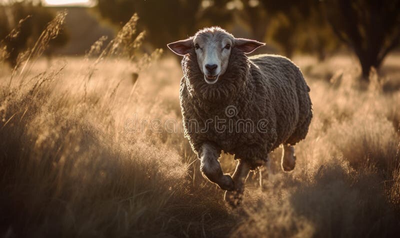 Photo of Merino Sheep in Tall Grass at Sunset. Generative AI Stock ...