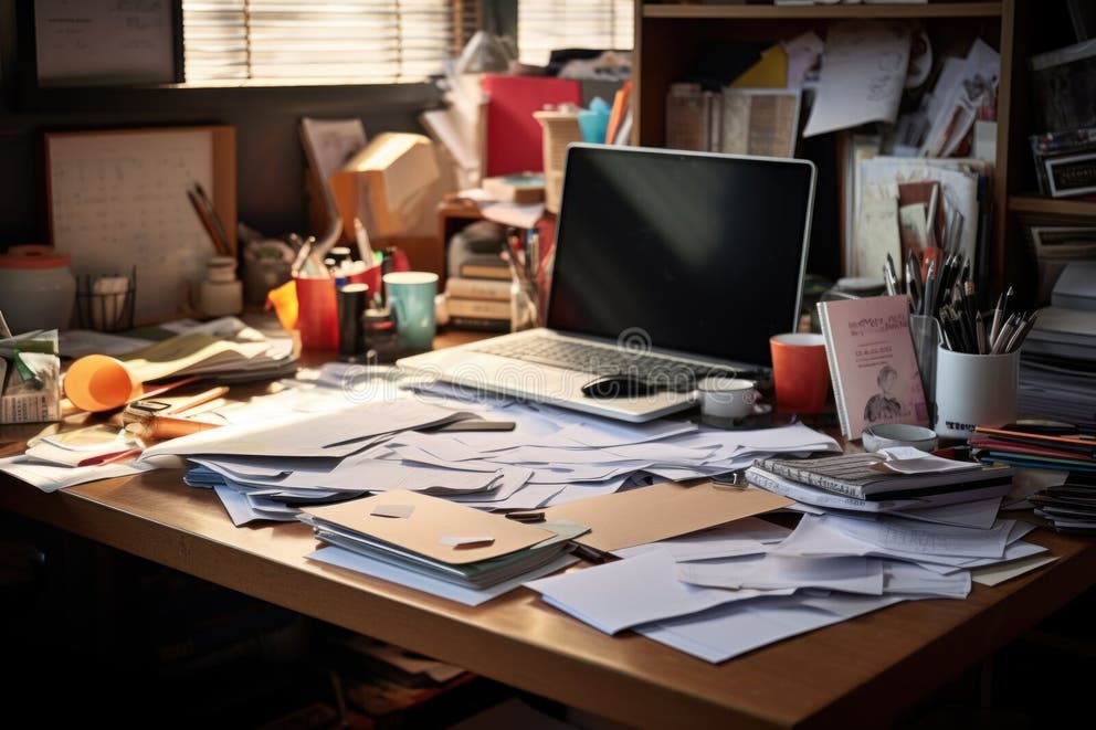 Photo of Messy Work Desk ,Messy and Cluttered Desk Stock Illustration ...