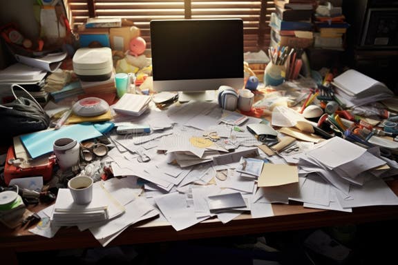 Photo of Messy Work Desk ,Messy and Cluttered Desk Stock Illustration ...