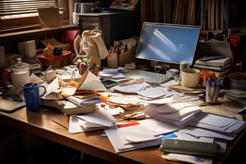 Photo of Messy Work Desk ,Messy and Cluttered Desk Stock Illustration ...