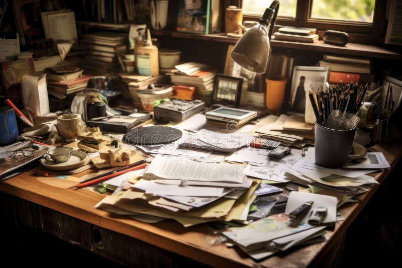 Photo of Messy Work Desk ,Messy and Cluttered Desk Stock Illustration ...