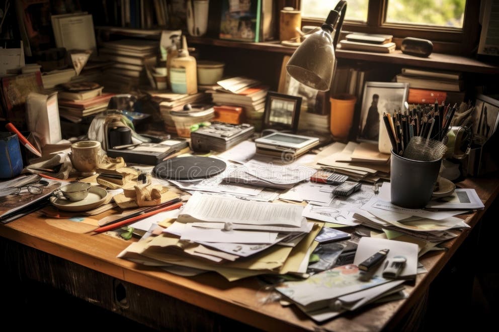 Photo of Messy Work Desk ,Messy and Cluttered Desk Stock Illustration ...