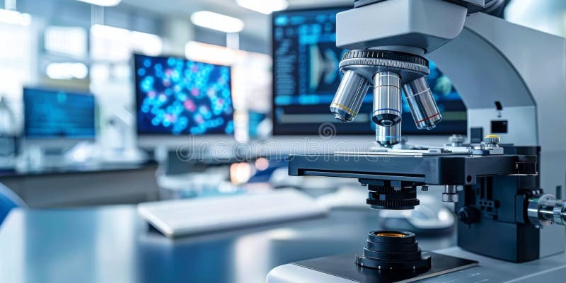 Photo of Microscope on Table and Computers Stands in Laboratory. Bright ...