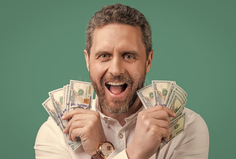 Photo Of Millionaire Face With Money Dollars Millionaire With Money