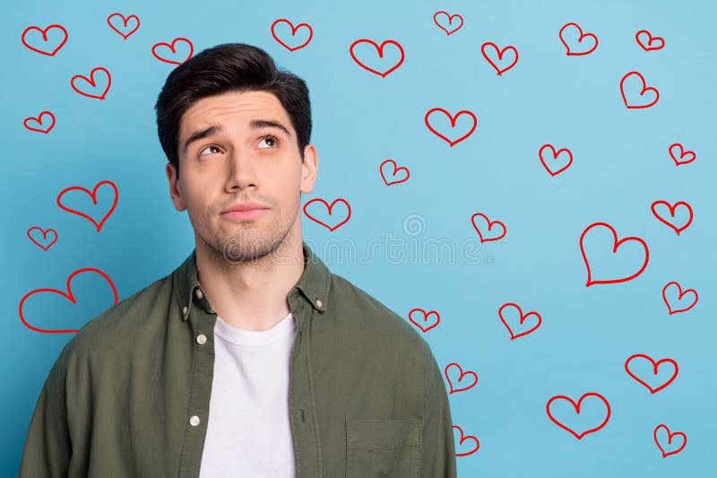 Photo of Minded Guy Look Empty Space Think Thoughts Decision Isolated ...