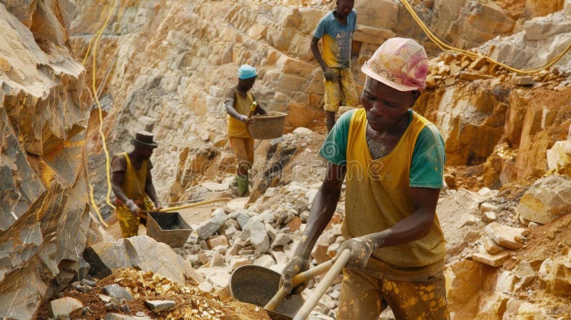 Photo of Miners Working in a Gold Mine with Colorful Uniforms and Tools ...