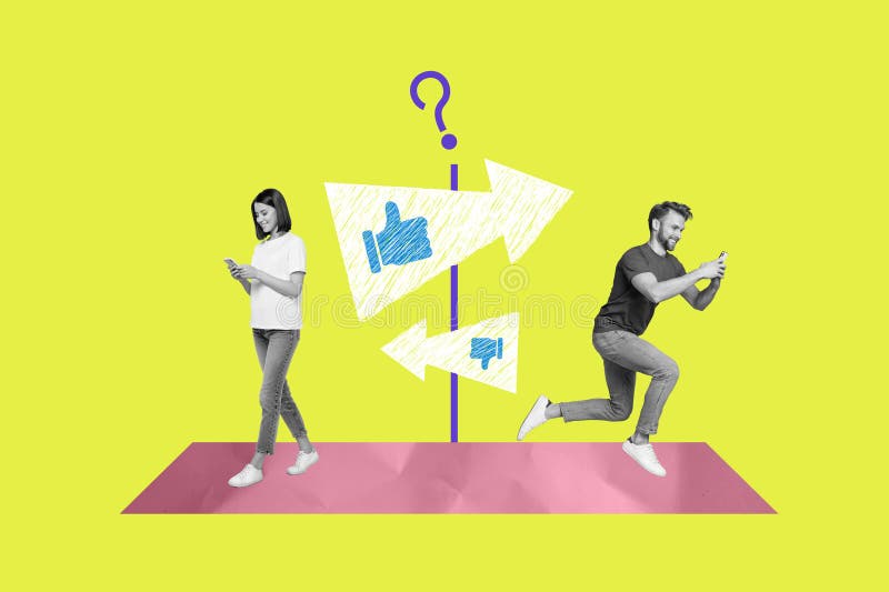 Photo Minimal Composite Collage of Two Young Lovers Texting Each Other ...