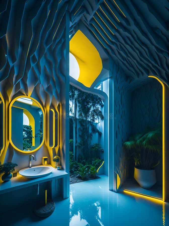 Yellow LED Lighting on the Exterior of a Modern Newly Built House. the ...