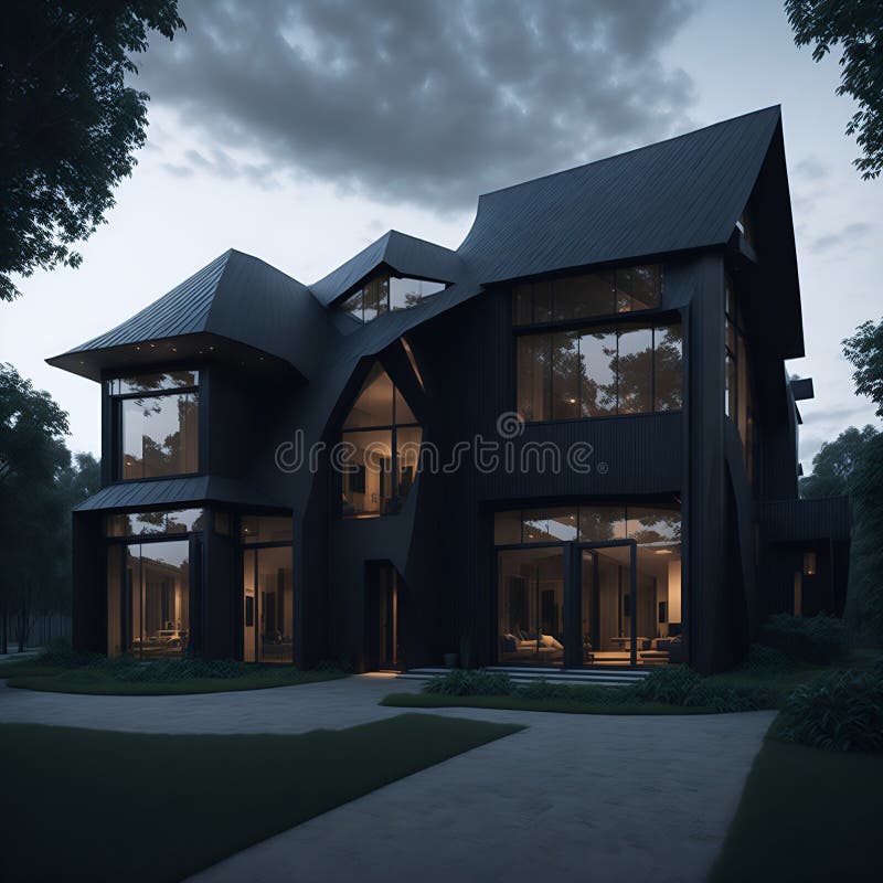 Ai Generated Modern Black House with Numerous Windows Allowing Ample ...