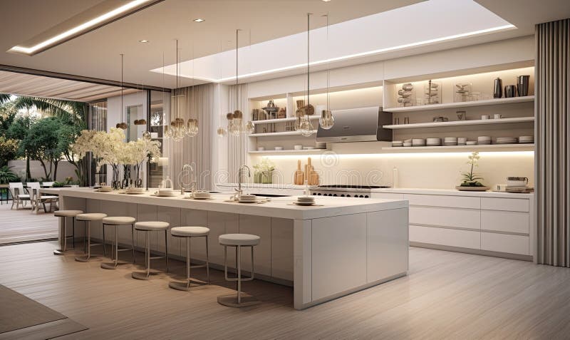 Photo of a Modern Kitchen with a Spacious Center Island and Sleek White ...