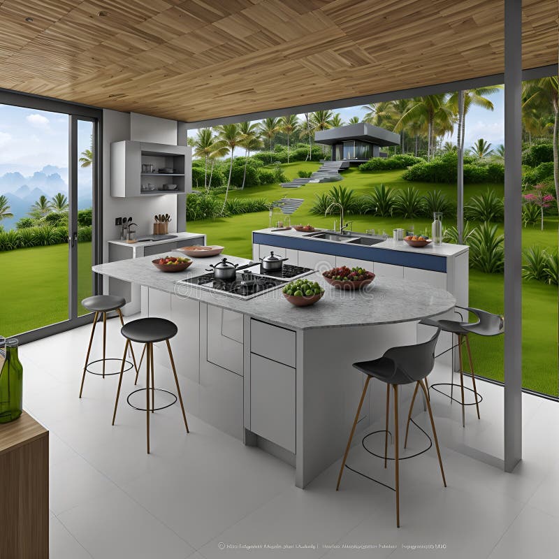 Ai Generated a Modern Kitchen with a Spacious Island and Breathtaking ...