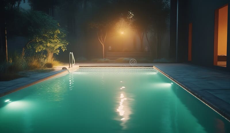 Modern Pool with Night Light Ai Generated Stock Illustration ...