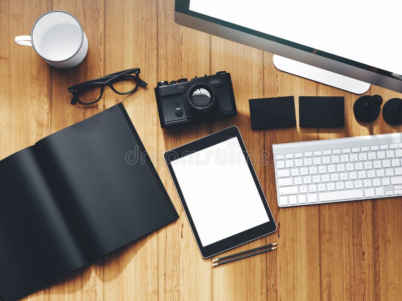 Photo of Modern Workspace with Desktop Screen Stock Photo - Image of ...