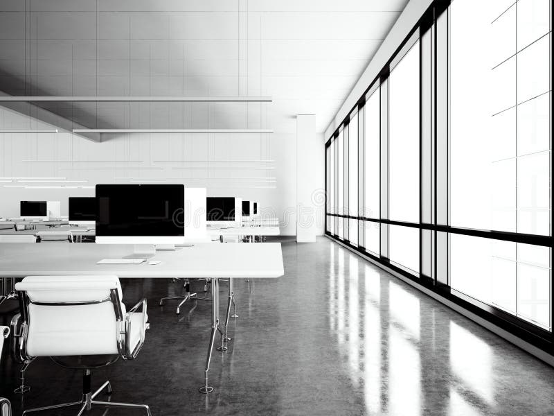 Photo of Modern Workspace Loft with Panoramic Windows.Generic Design ...