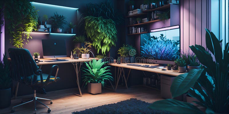 Ai Generated a Modern Workspace with Plants and Computer Stock ...